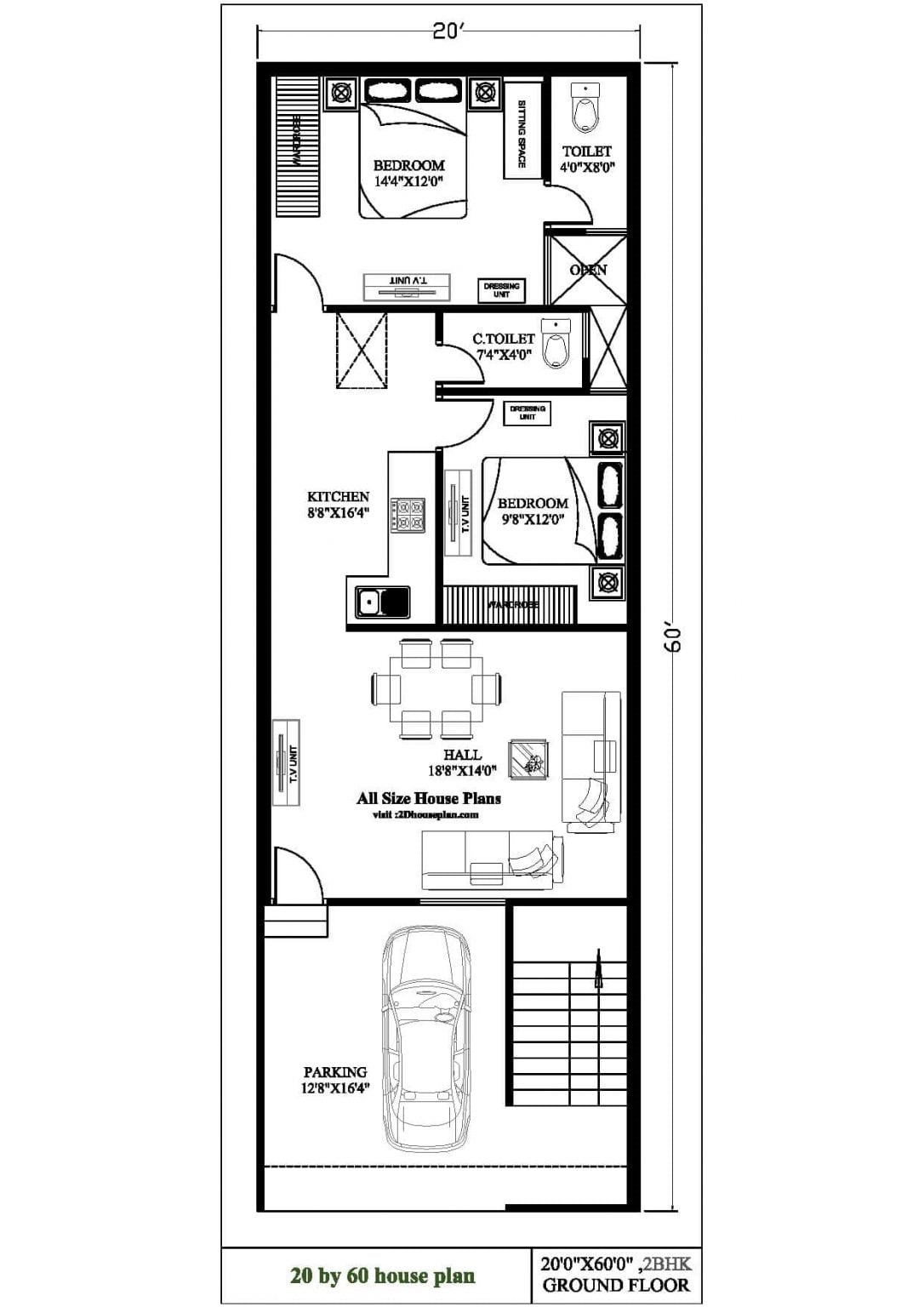 20 By 60 House Plan Best 2 Bedroom House Plans 1200 Sqft