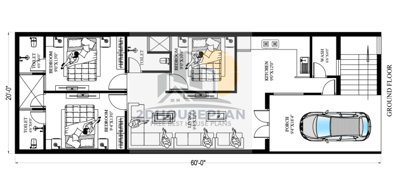 20x60 2bhk Affordable House Plans