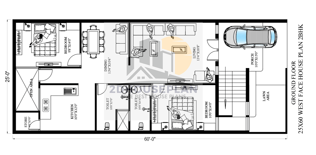 25 X 60 House Plan 2bhk Small Family With Parking