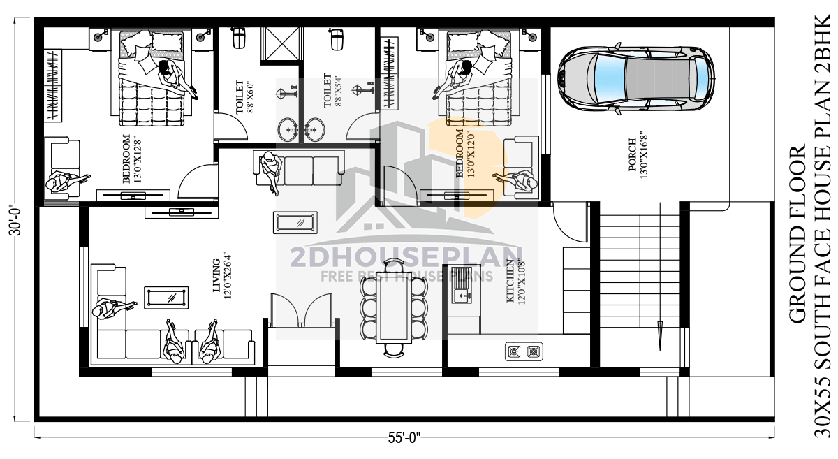 30x55 House Plans Single Story With Vastu