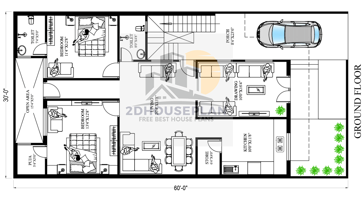 30 X 60 Feet House Plan 2bhk With Car Parking