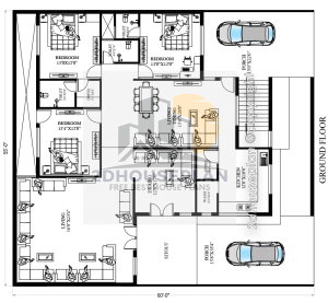 55 X 60 House Plans 3bhk With Garden