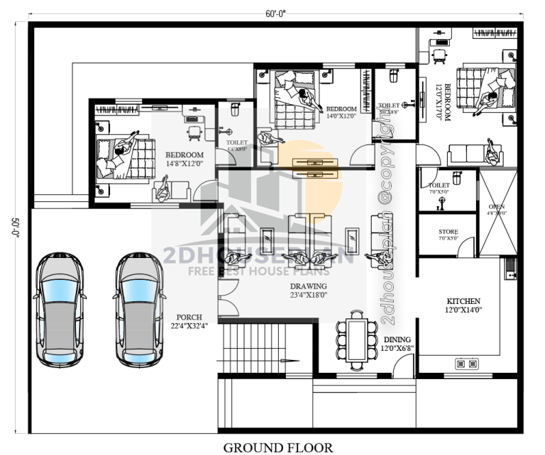 60x50 House Plans With Car Parking Single Story